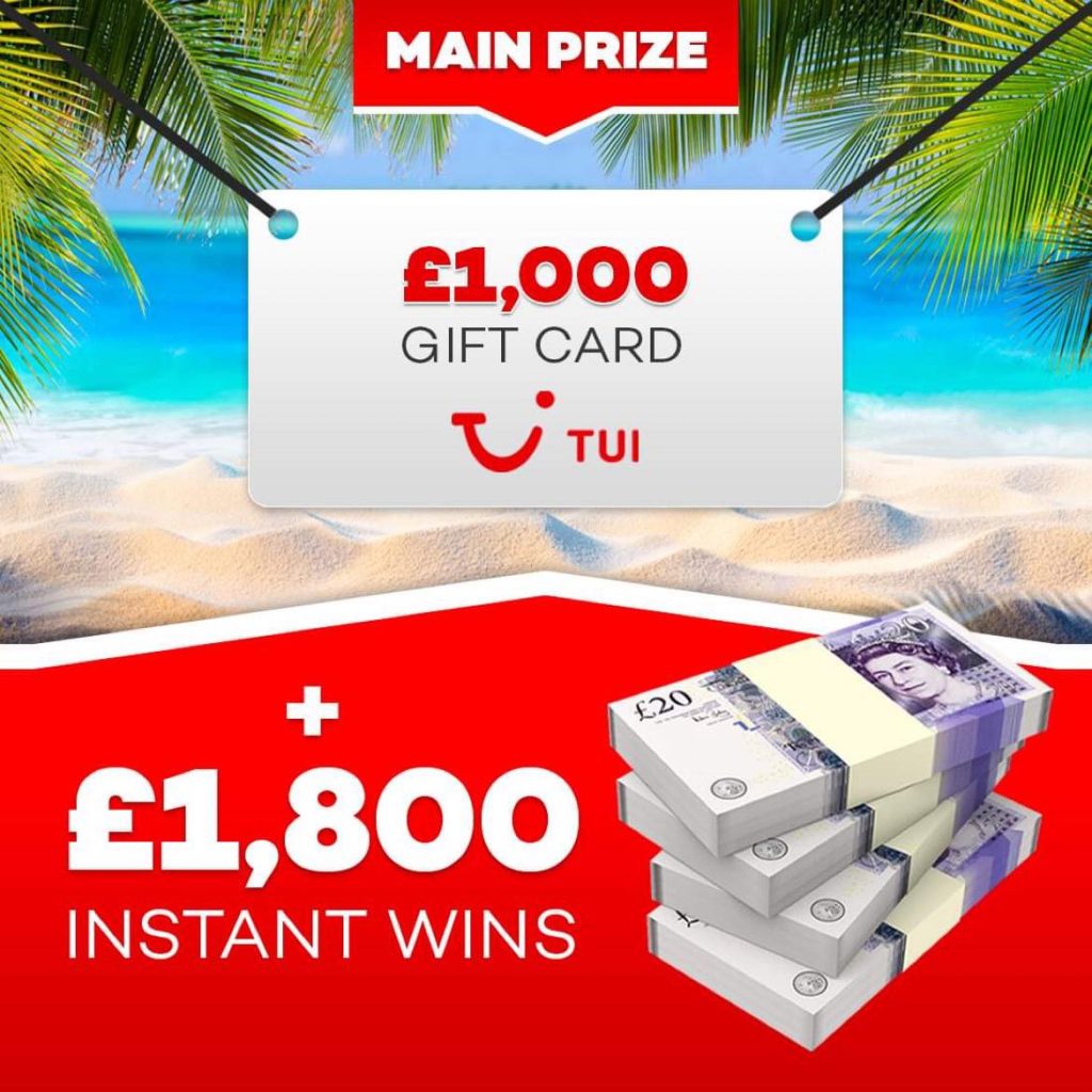 £1000 TUI GIFT CARD + £1800 IN INSTANT WINS – All For Giveaways