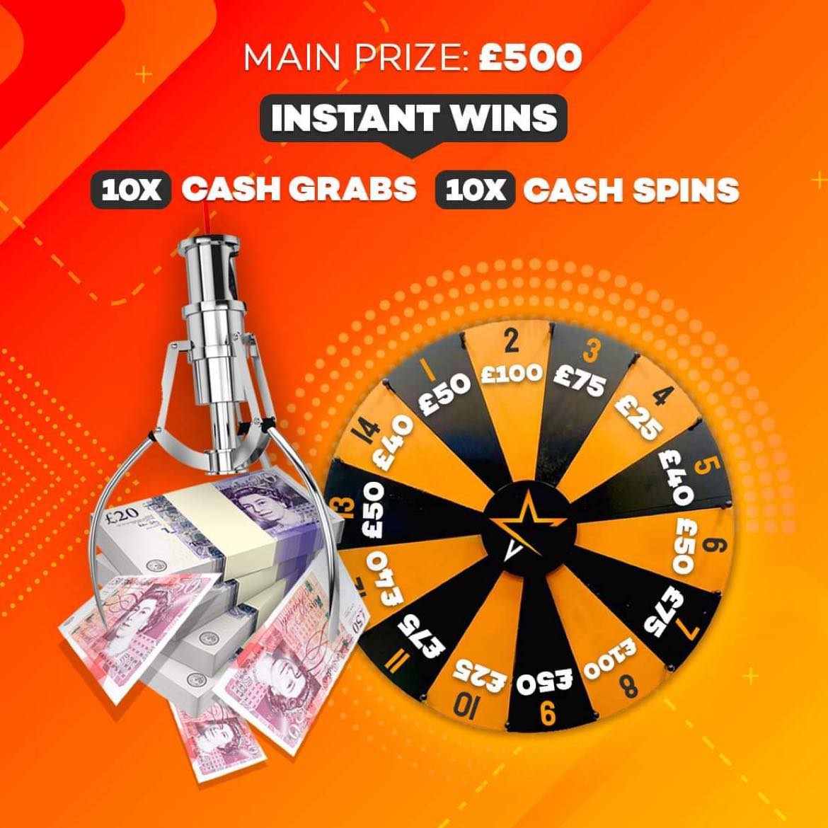 £500 CASH + 10X CLAW MACHINE GRABS + 10X CASH SPINS ON THE WHEEL IN INSTANT WINS – All For Giveaways